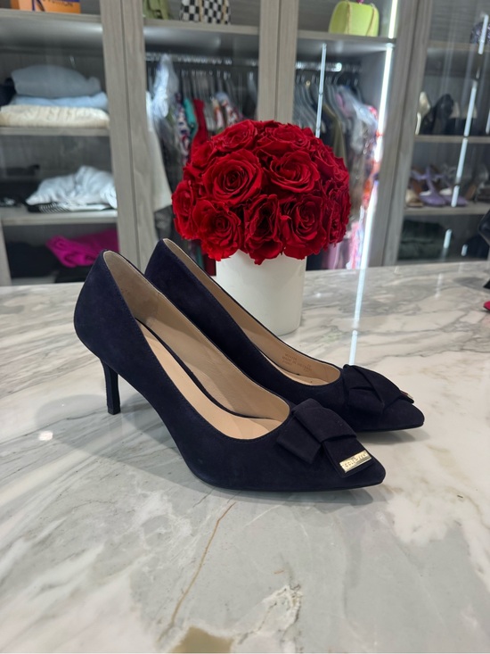 Cole Haan | Shoes | Cole Haan Navy Suede Pointedtoe Pumps With Bow ...
